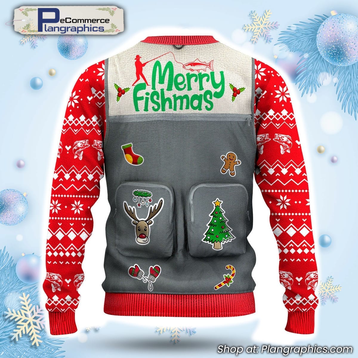Merry Fishmas Fishing Costume Ugly Sweater Gift for Christmas ...