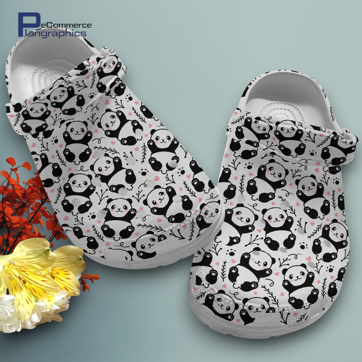 Printed Baby Panda Crocs Classic Clogs - White Sole Kids' Shoes ...